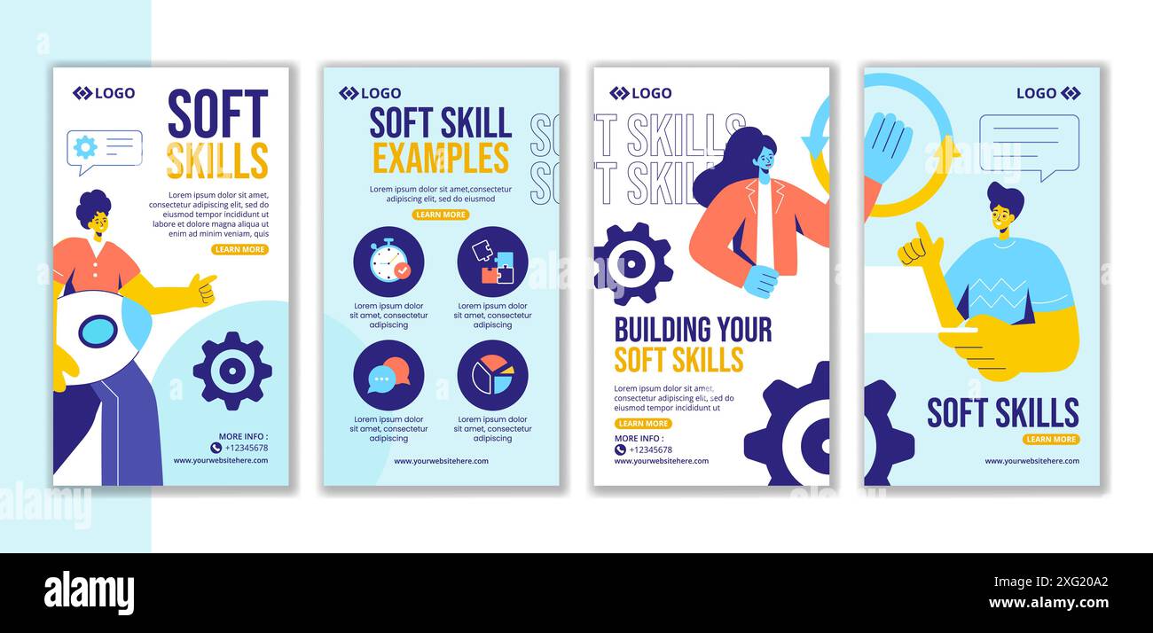Soft Skills Social Media Stories Flat Cartoon Hand Drawn Templates ...