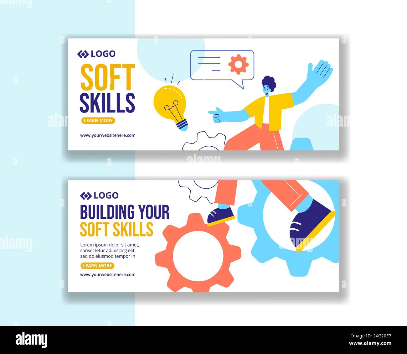 Soft Skills Horizontal Banner Flat Cartoon Hand Drawn Templates ...