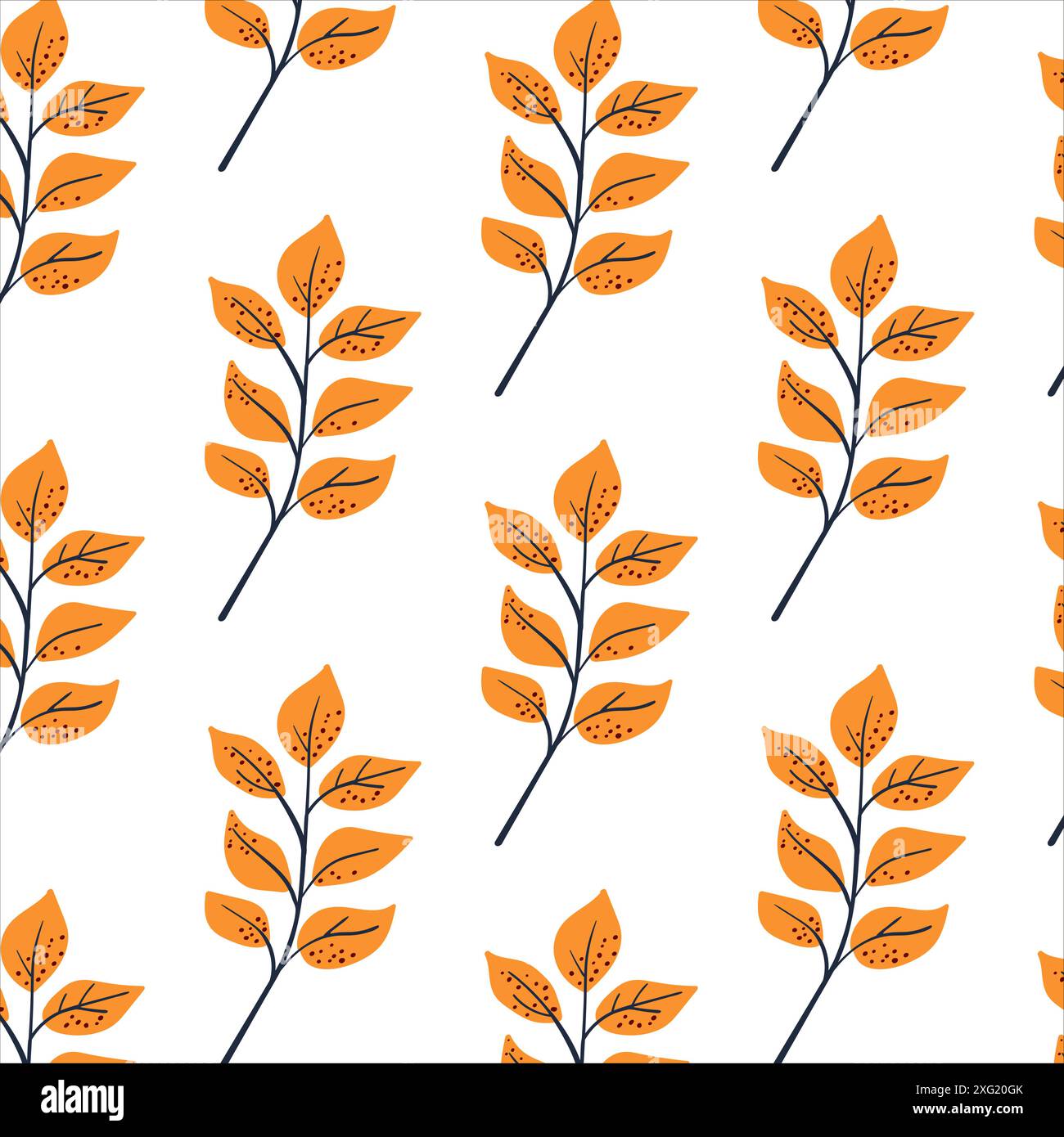 Seamless pattern. Simple Plant. Simple orange yellow leaves on a white ...