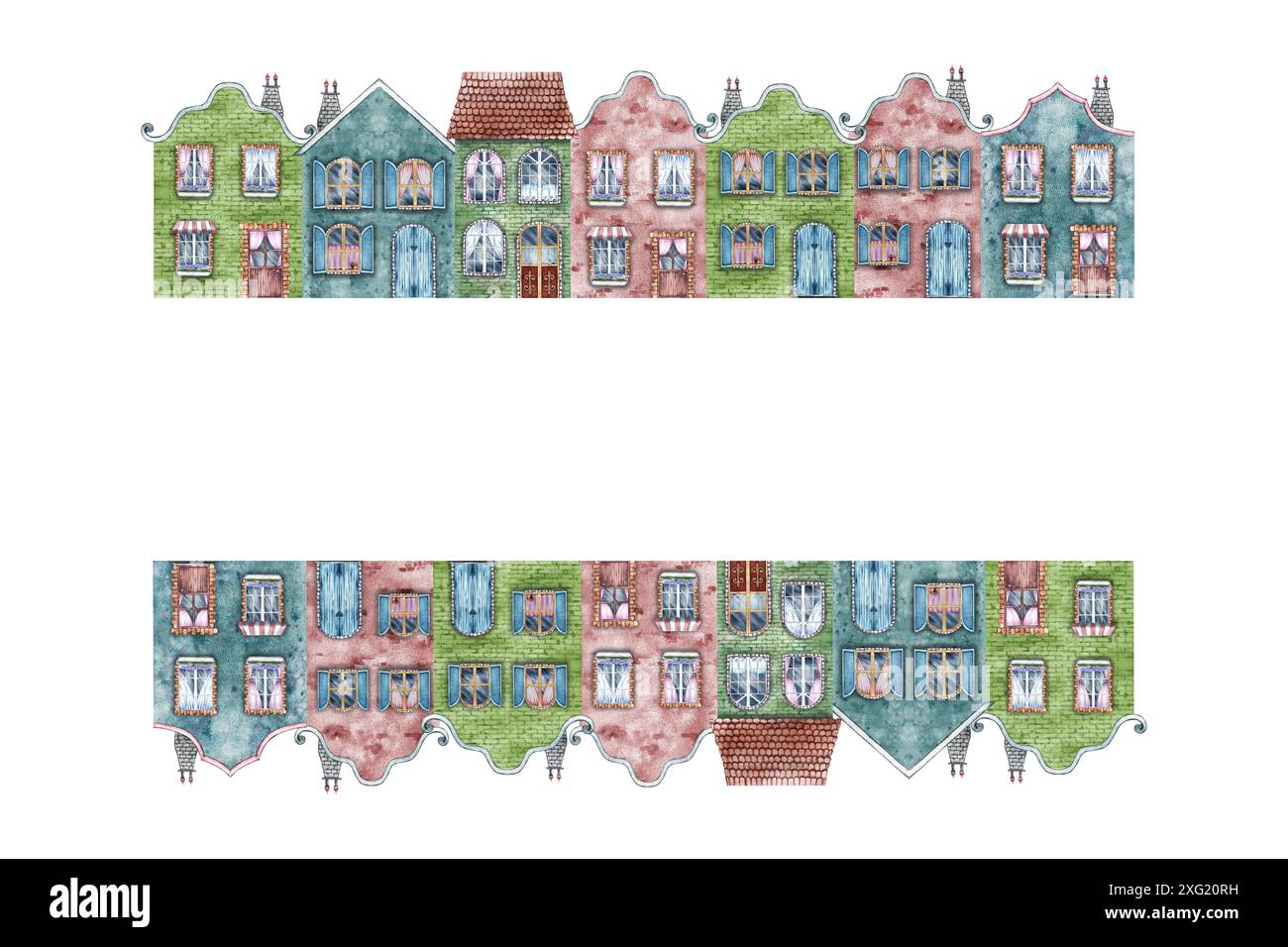 Border frame with European vintage houses. Fabulous, cute brick two ...