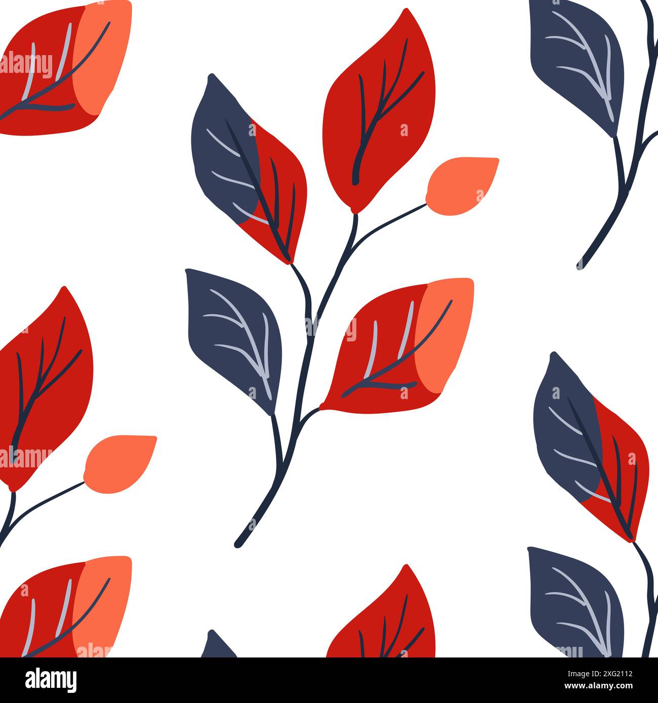 Seamless pattern. Simple Plant. Simple branch with bright leaves. White ...