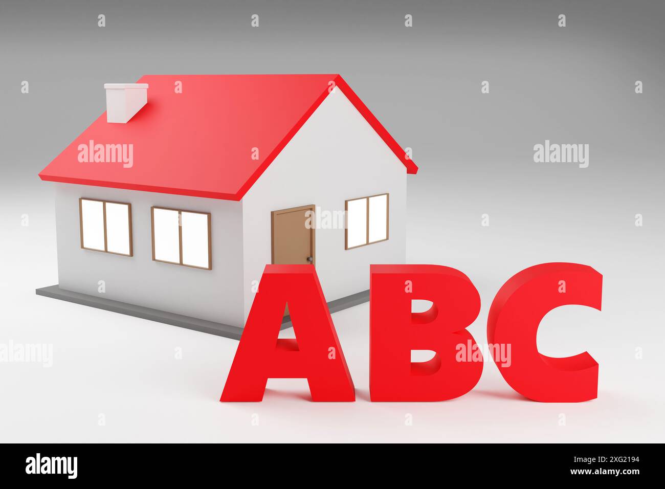 Luxury red glowing inscription abc on grey podium, soft light, front ...