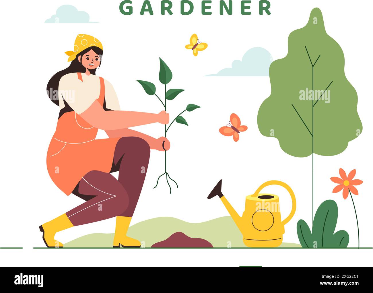 Gardener Vector Illustration with Garden Tools, Farming, and Growing ...