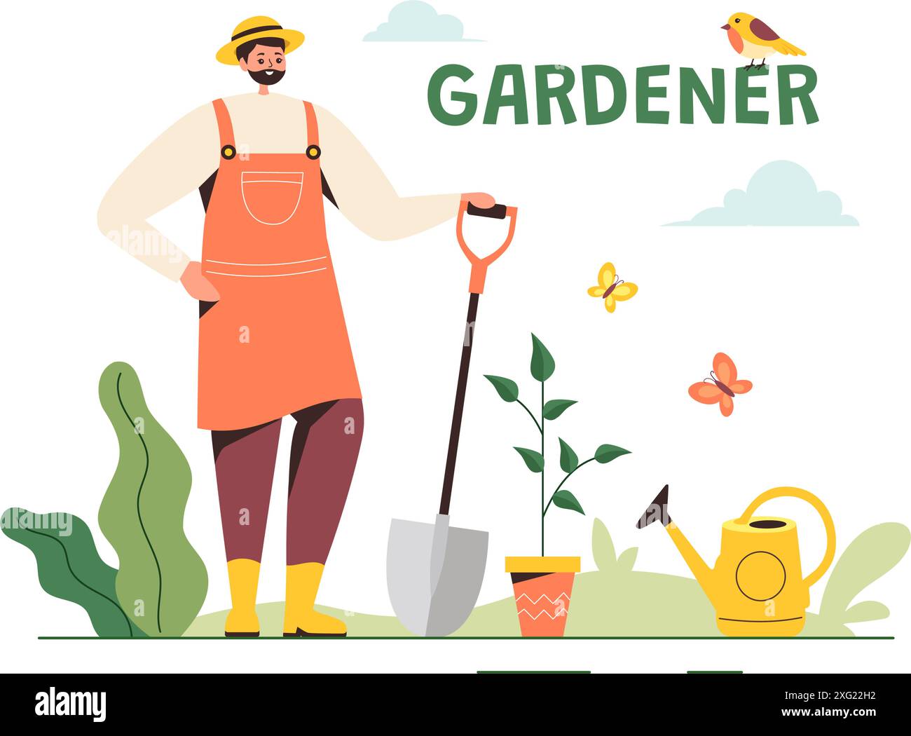 Gardener Vector Illustration with Garden Tools, Farming, and Growing ...