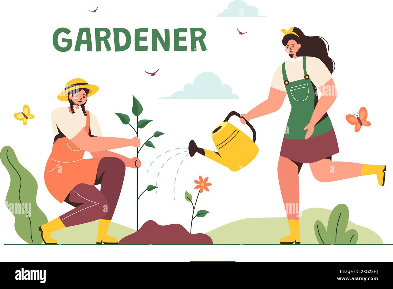 Gardener Vector Illustration with Garden Tools, Farming, and Growing ...