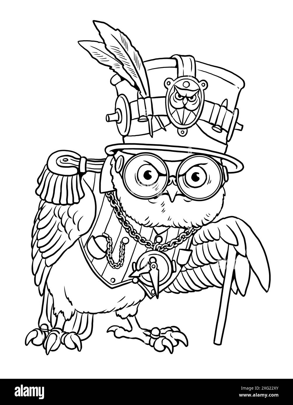 Funny owl in steampunk clothing to color in. Coloring page for children ...