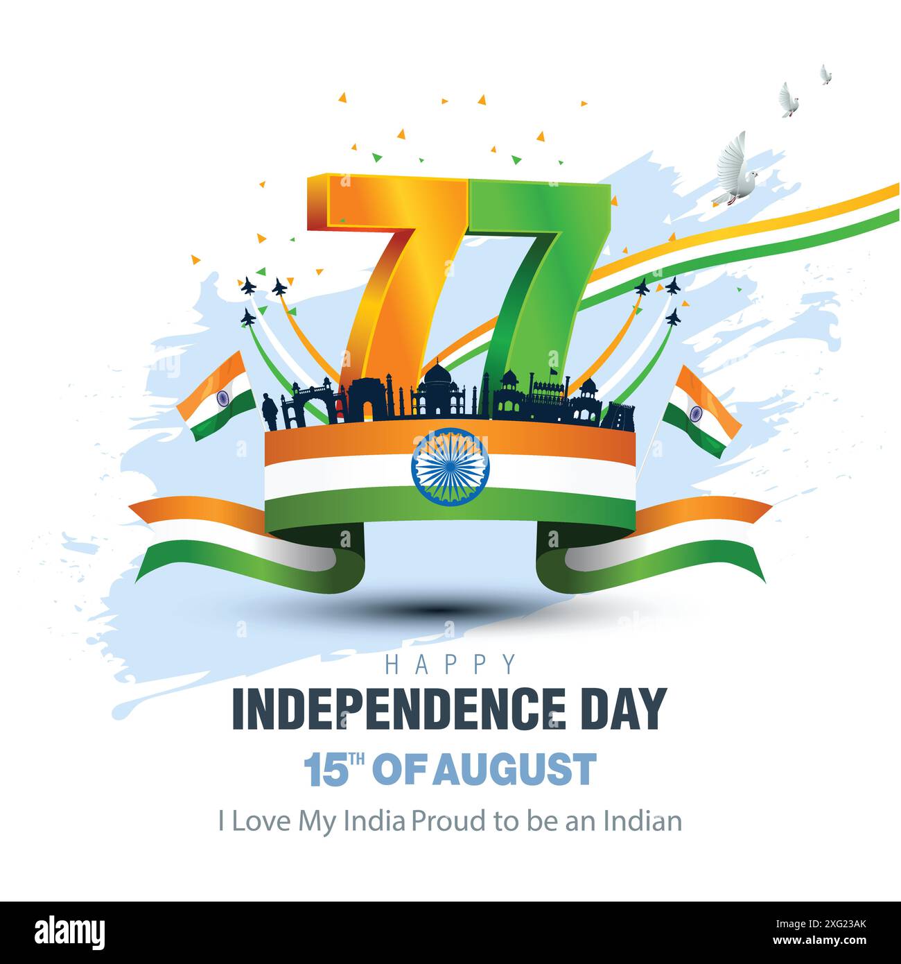 happy independence day India. 77 with Indian flag. abstract vector ...