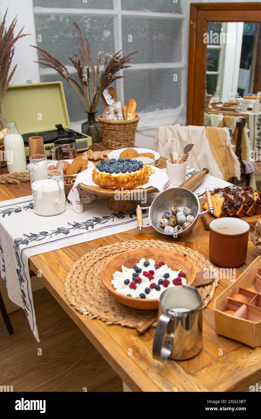 rustic NATURAL eco-friendly food on the decorated table Stock Photo - Alamy
