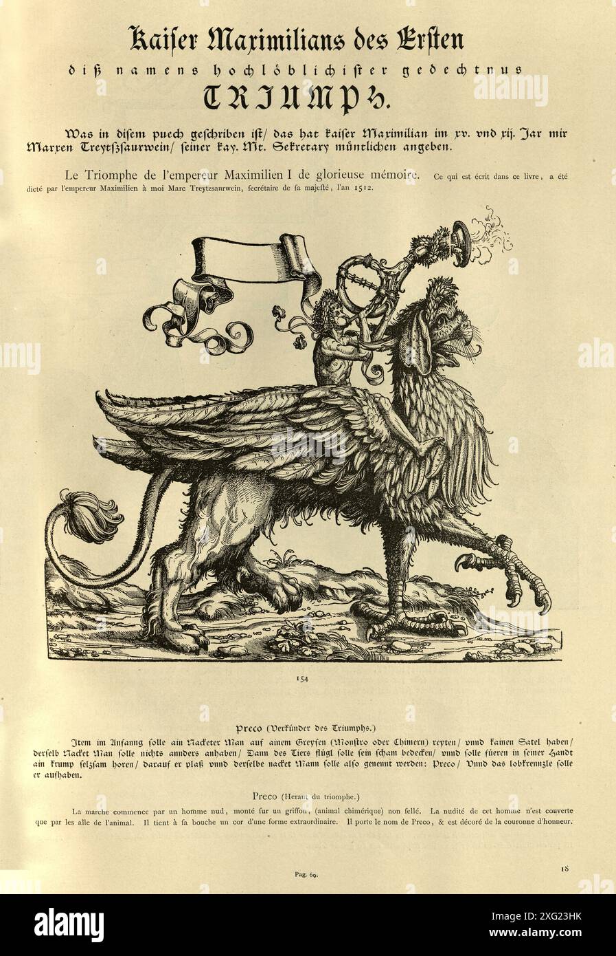Herald playing trumpet, riding a griffin, The Triumph of Maximilian I ...
