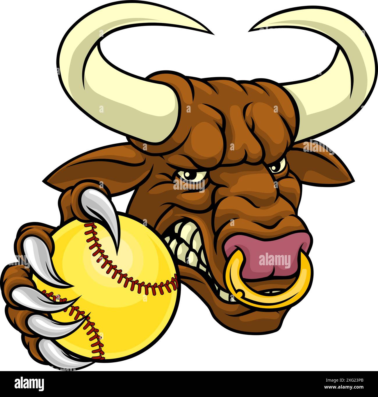Bull Minotaur Longhorn Cow Softball Mascot Cartoon Stock Vector Image ...