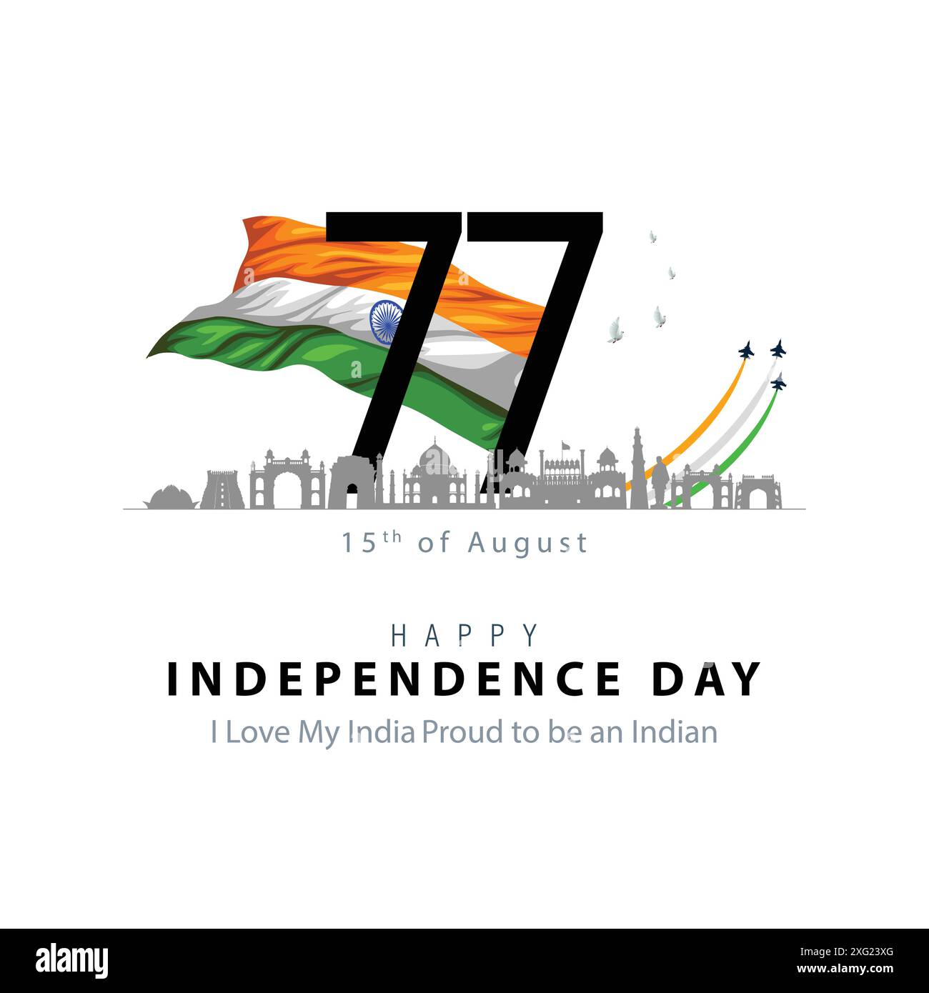 happy independence day India. 77 with Indian flag. abstract vector ...