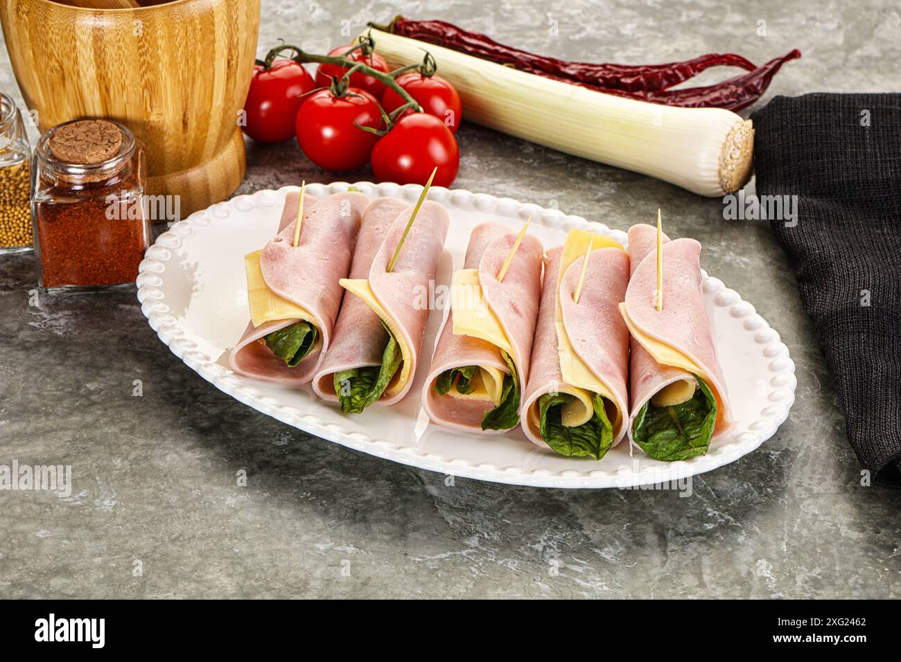 Roll with ham and cheese snack Stock Photo - Alamy
