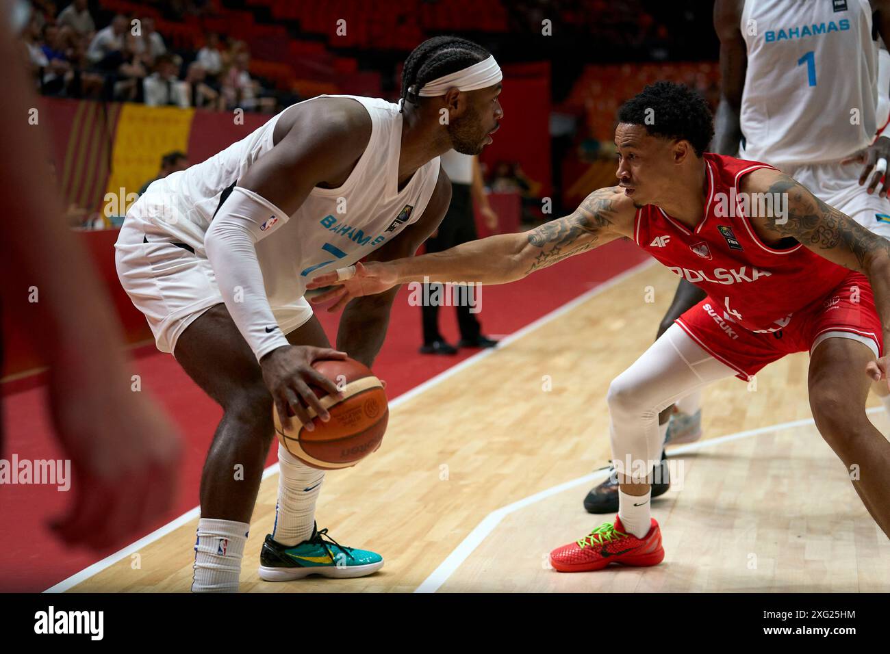 Buddy Hield from Bahamas team, AJ Slaughter from Poland team seen in ...