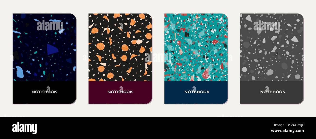 Note book cover design. Terrazzo abstract background made of natural ...