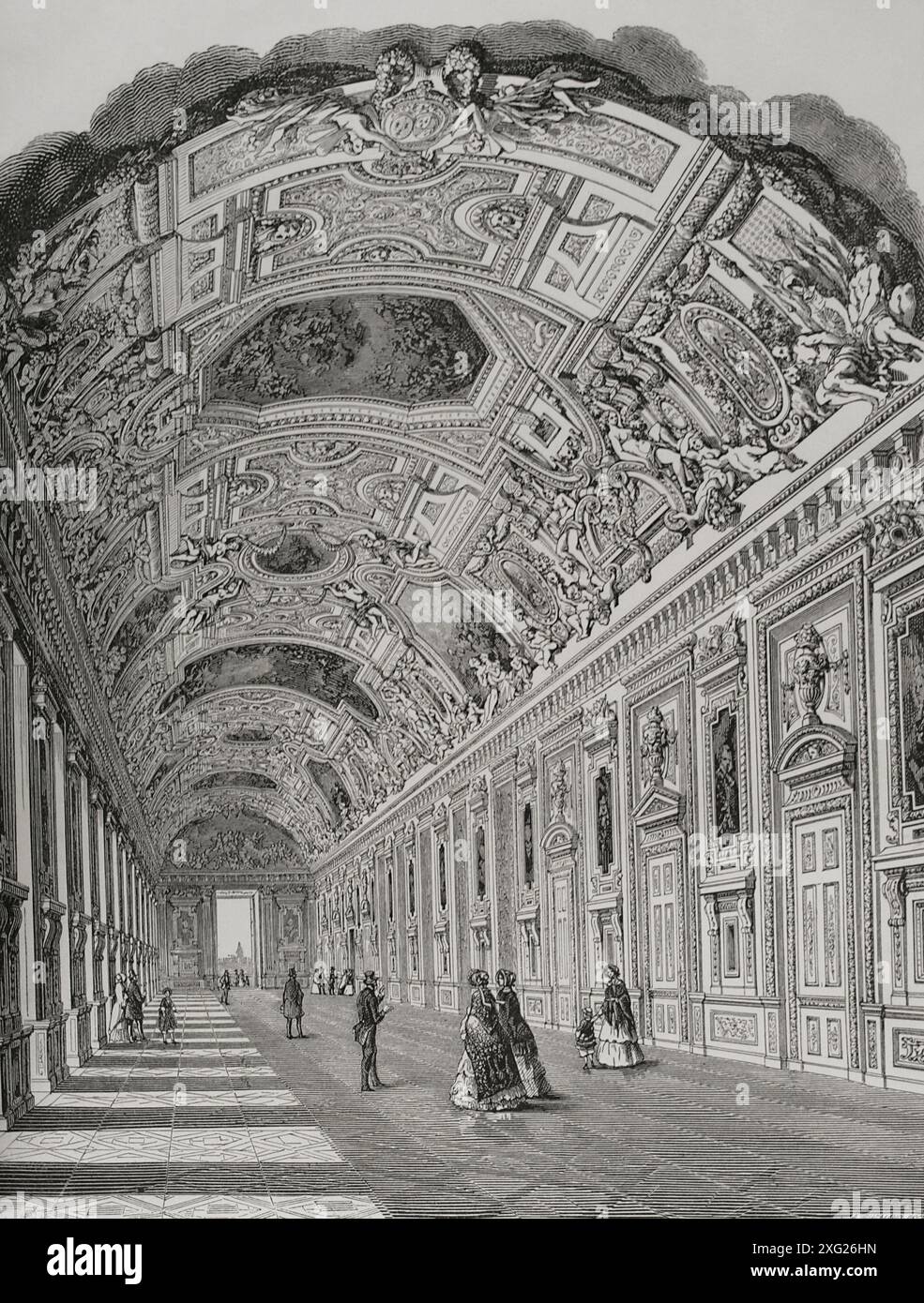 Paris, France. Louvre Palace. The Apollo Gallery. Engraving by A ...