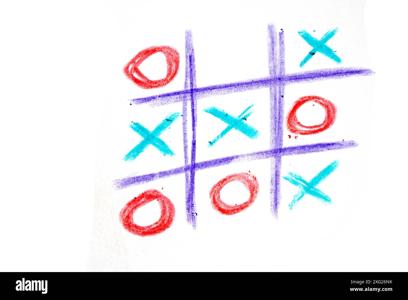 Tic Tac Toe Noughts and Crosses Childrens Board Game in Crayon on White ...