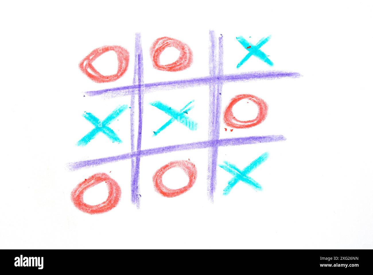 Tic Tac Toe Noughts and Crosses Childrens Board Game in Crayon on White ...