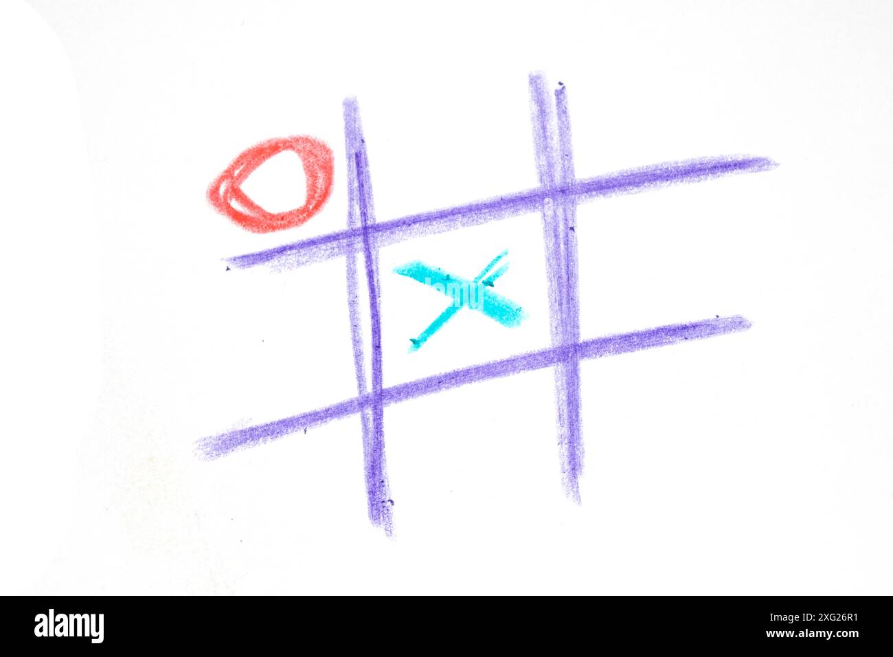 Tic Tac Toe Noughts and Crosses Childrens Board Game in Crayon on White ...