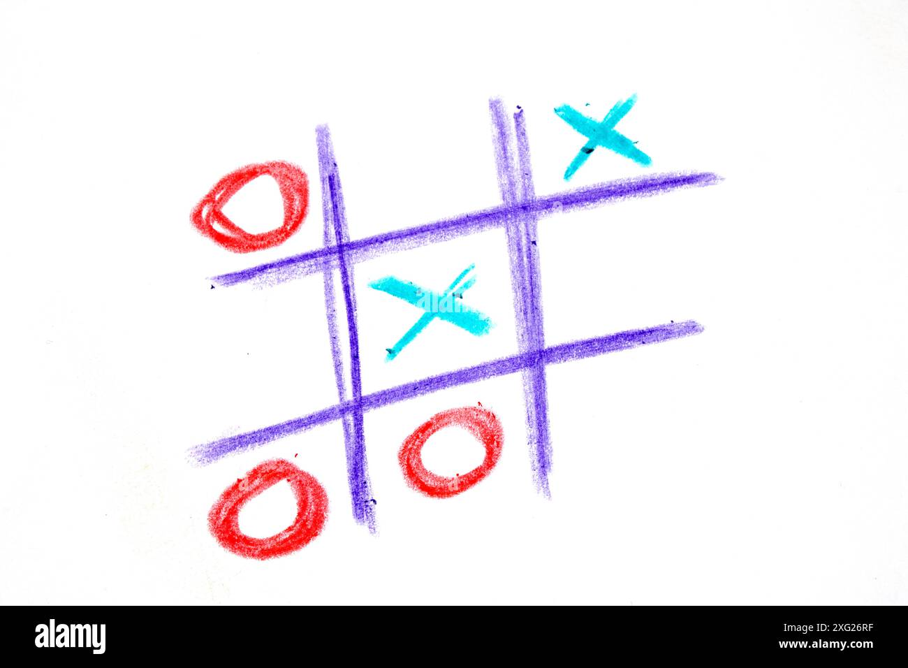 Tic Tac Toe Noughts and Crosses Childrens Board Game in Crayon on White ...