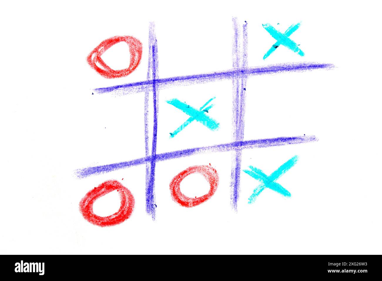 Tic Tac Toe Noughts and Crosses Childrens Board Game in Crayon on White ...