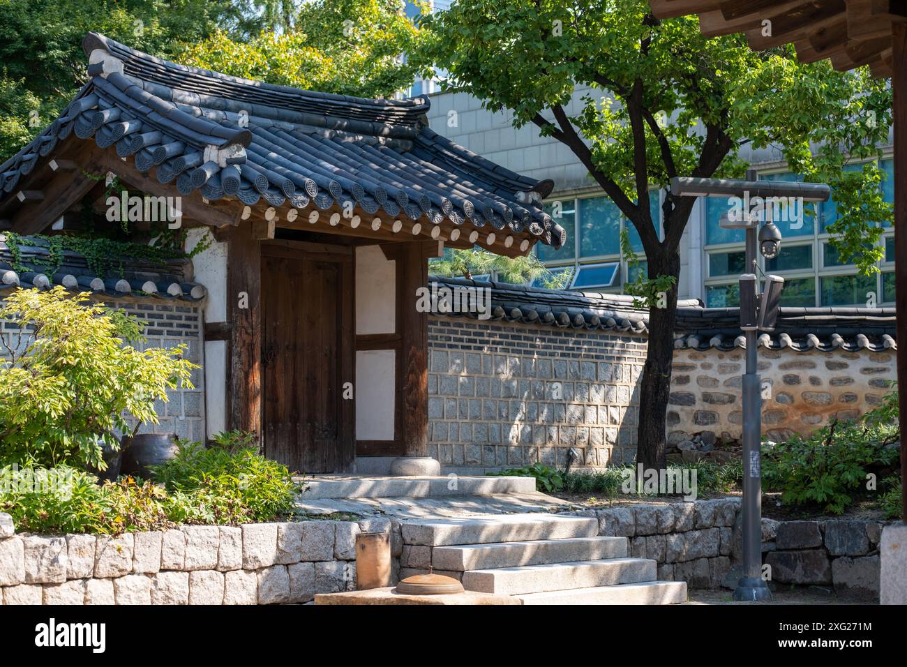 Traditional Korean building in Namsangol Hanok village, a recreated ...