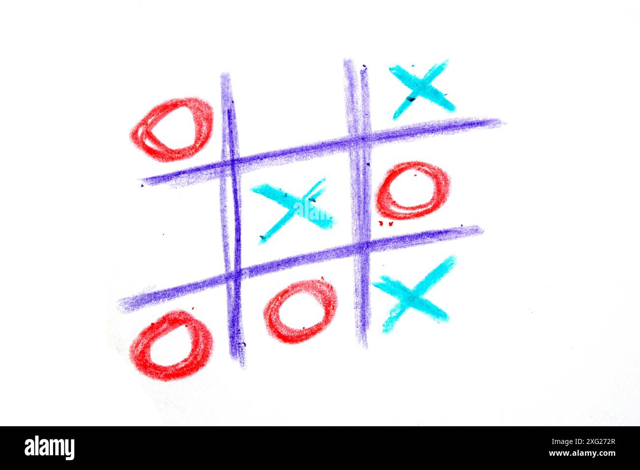 Tic Tac Toe Noughts and Crosses Childrens Board Game in Crayon on White ...