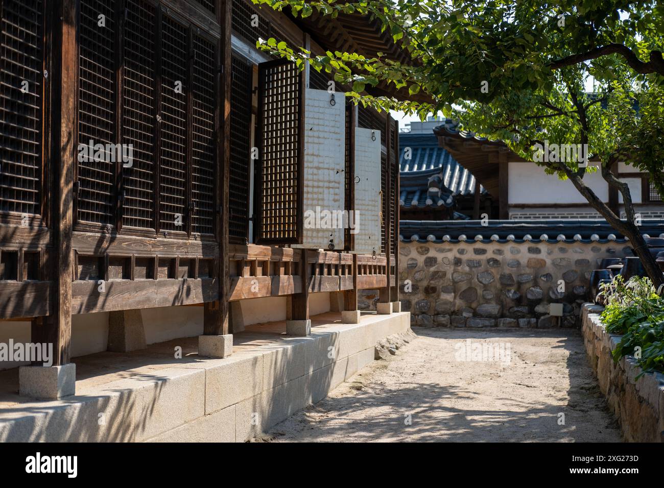 Traditional Korean building in Namsangol Hanok village, a recreated ...