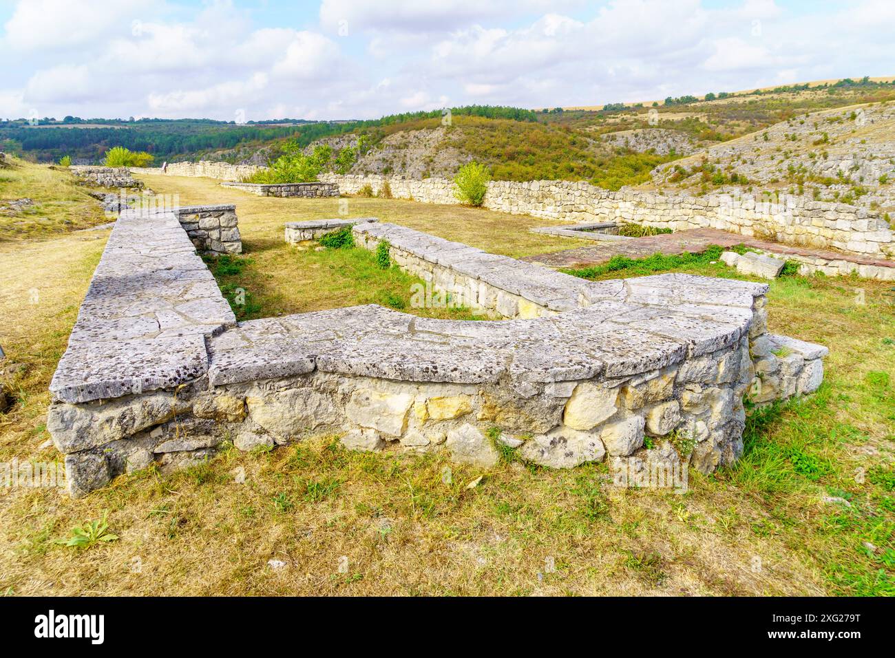 View of church ruins in the medieval fortress of Cherven, northeastern ...