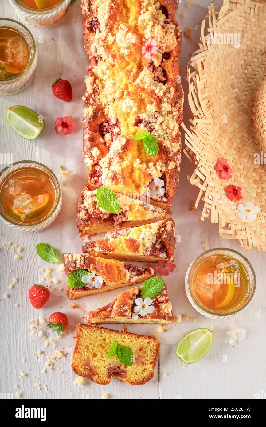 Tasty strawberry yeast cake as summer dessert. Strawberry yeast cake ...