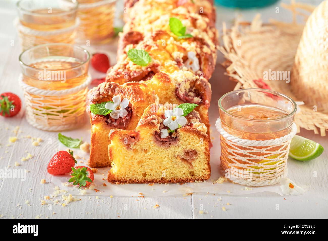 Tasty strawberry yeast cake made of crumble and fresh fruits. Yeast ...
