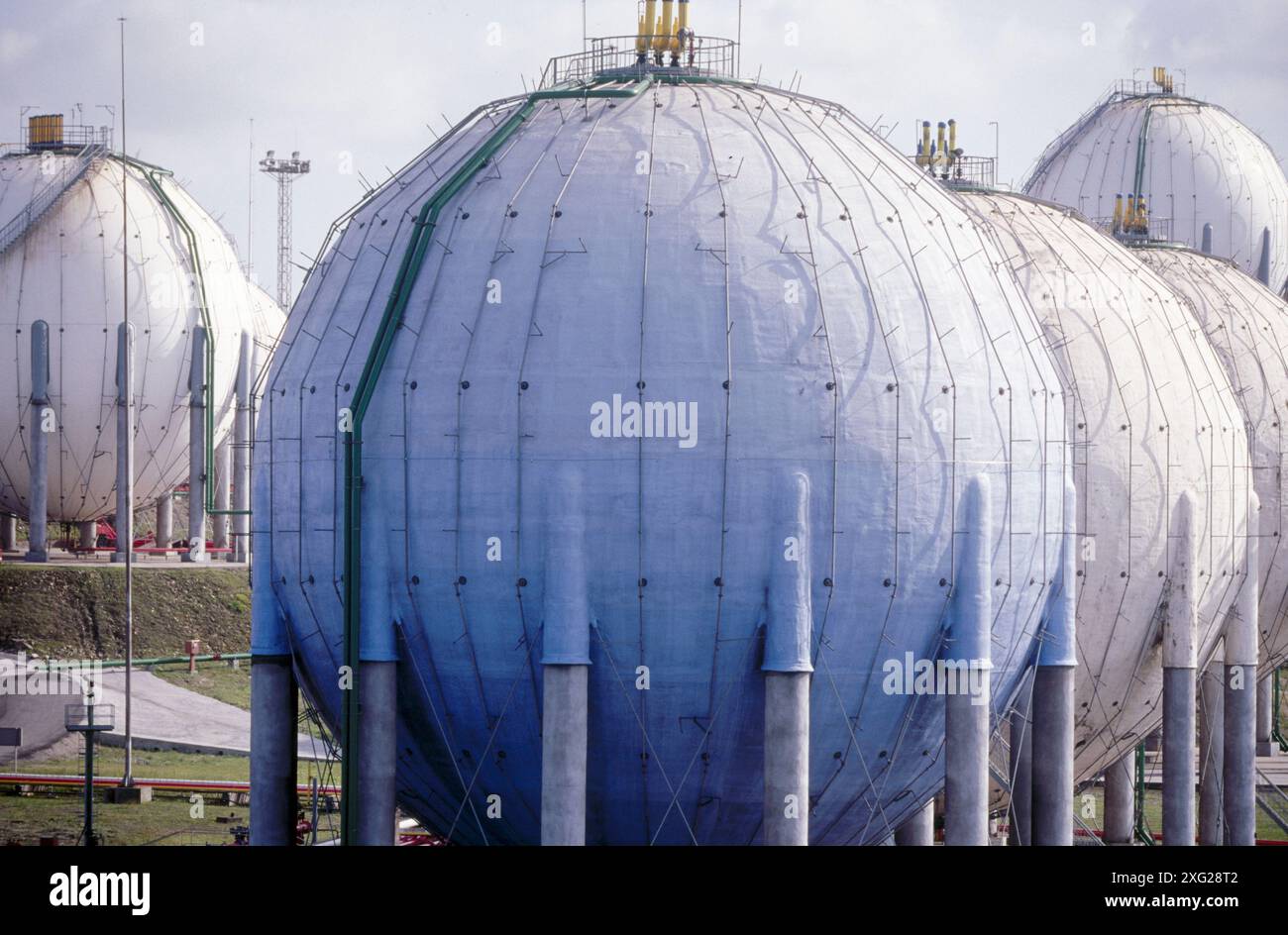 Butane gas tanks, distribution plant. El Musel, port of Gijón. Spain ...