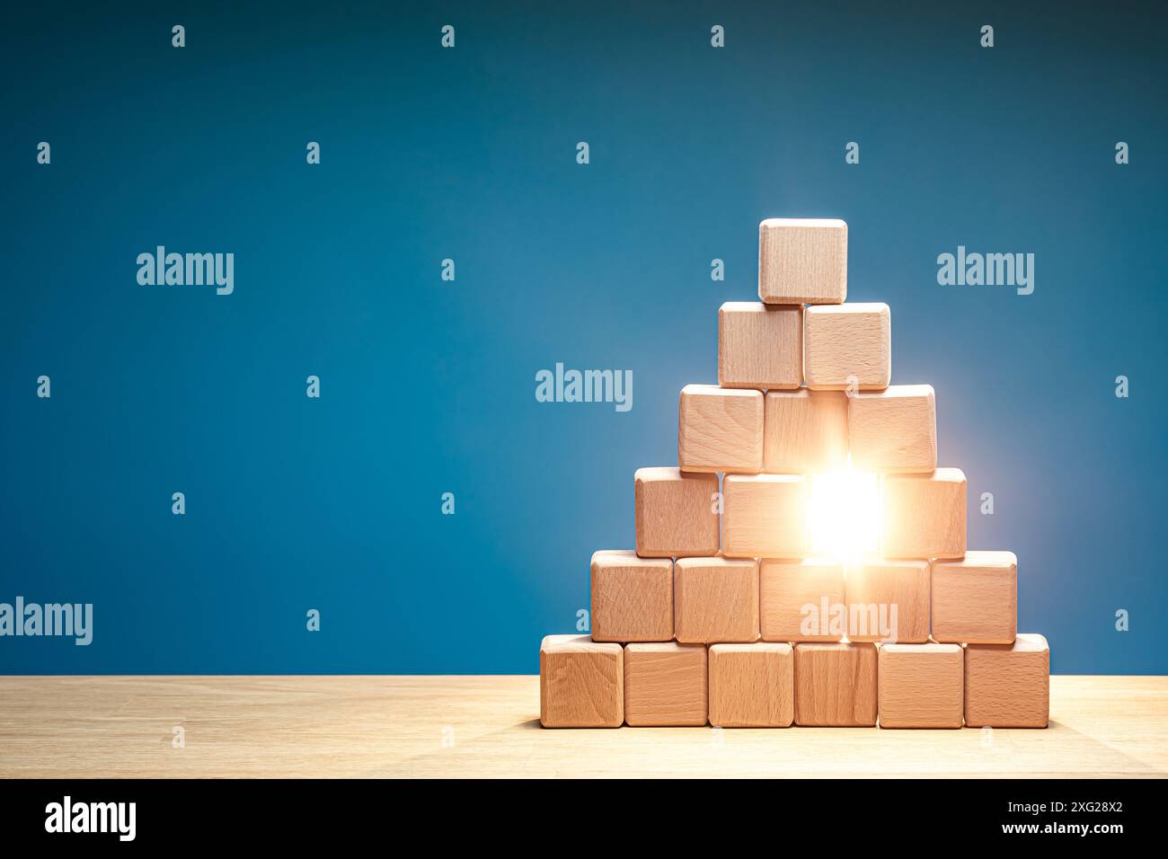 Wooden Block Pyramid With Missing Piece and Glowing Light. Vacant Place ...