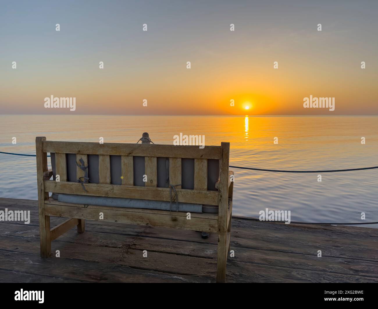 sunrise with wooden bench on the pier ,egypt Stock Photo - Alamy