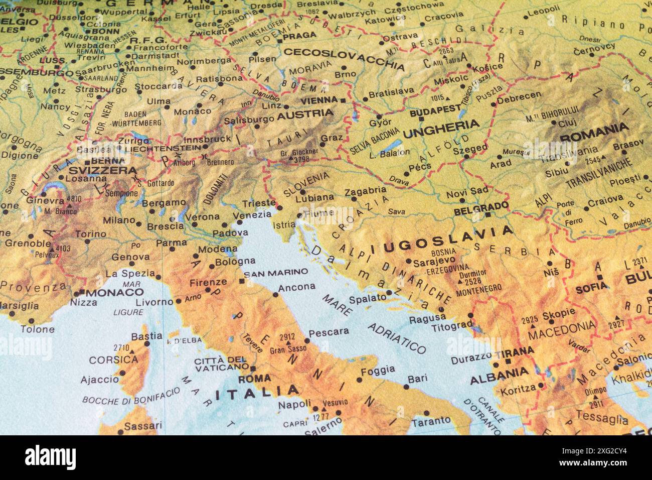 Old map of Europe and the Balkans with united Yugoslavia, before1991 ...
