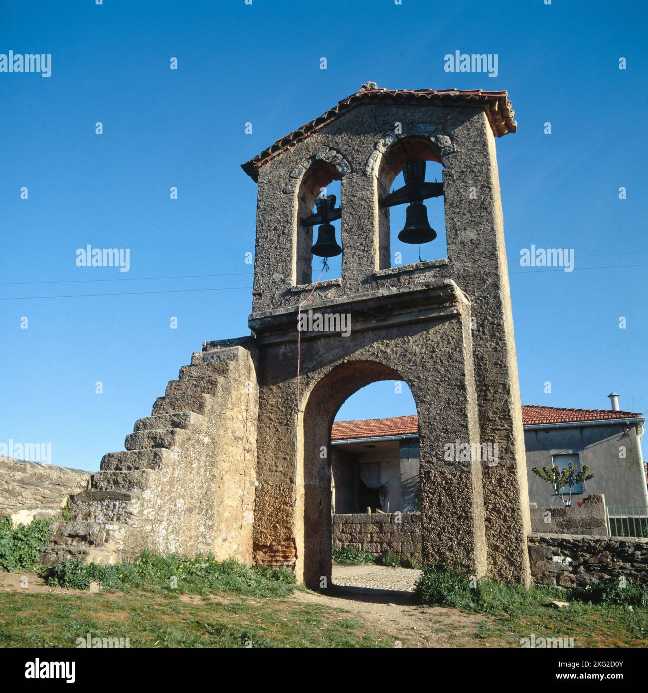 Bell gable next to the Visigothic church. San Pedro de la Nave, Zamora ...