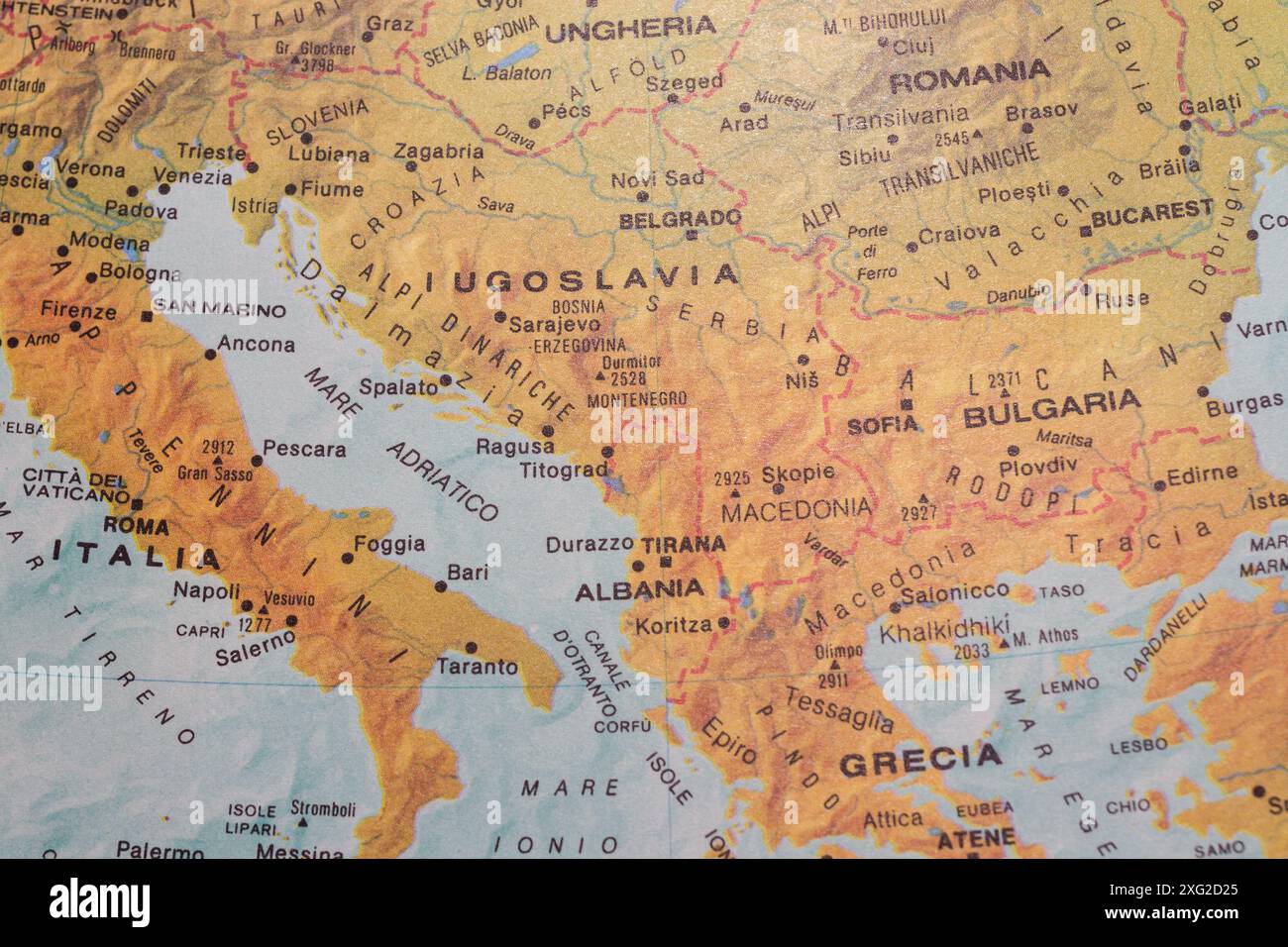 Old map of Europe and the Balkans with united Yugoslavia, before1991 ...