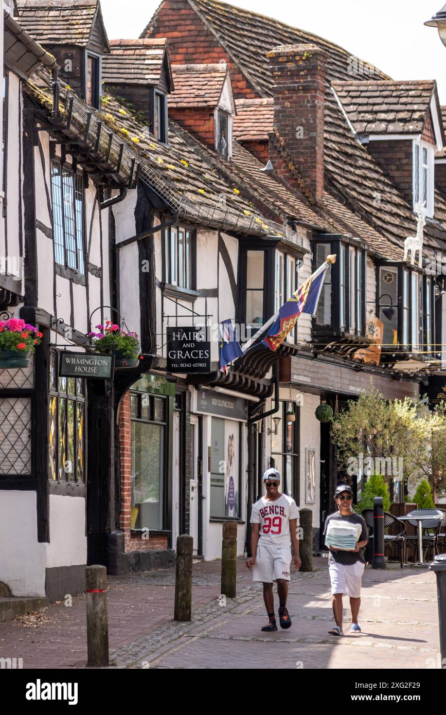 East Grinstead, June 29th 2024: Medieval buildings in the High Street ...
