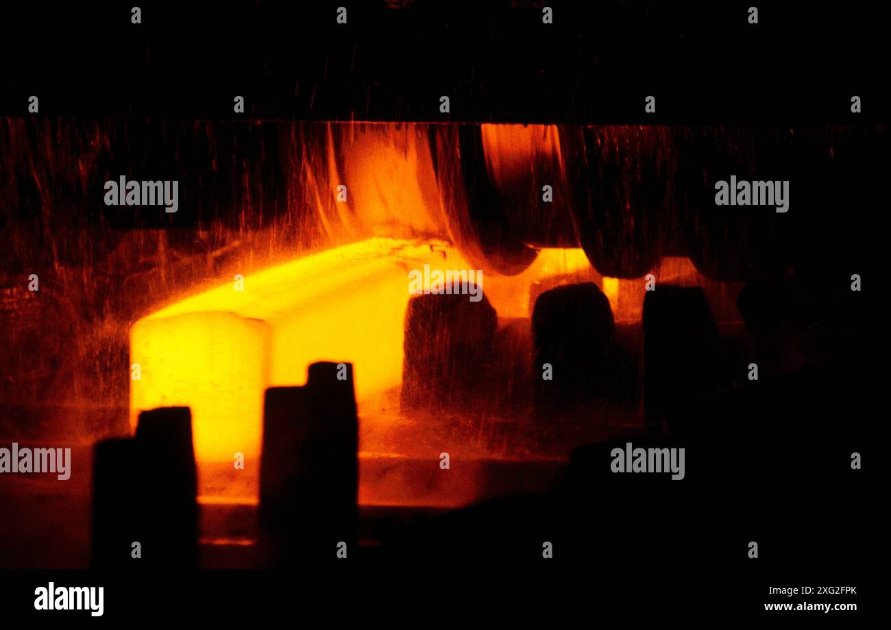 Steel industry, steel bar lamination, blooming train. Legazpi, Basque ...
