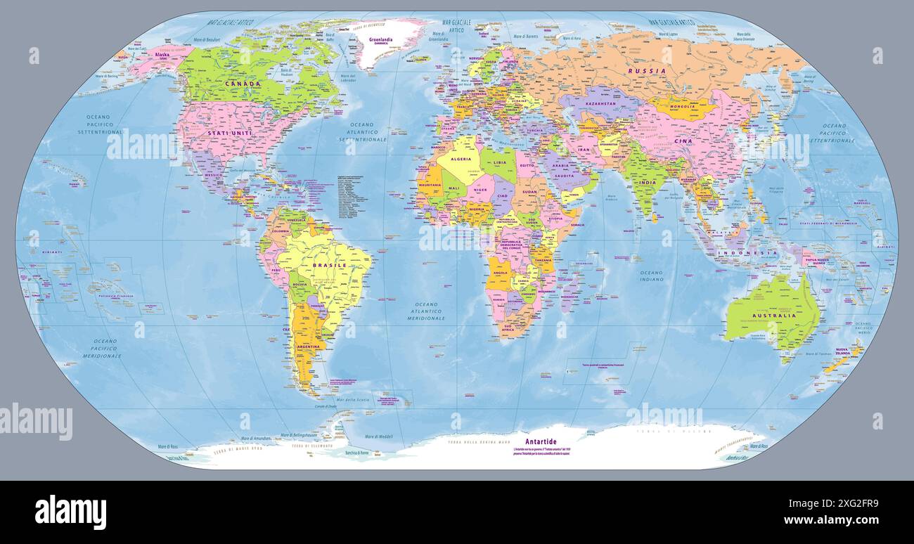 Political world map Italian language labeled natural earth projection ...