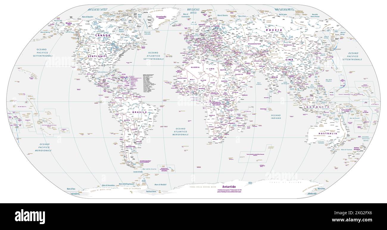 Political world map outline Italian language labeled natural earth ...