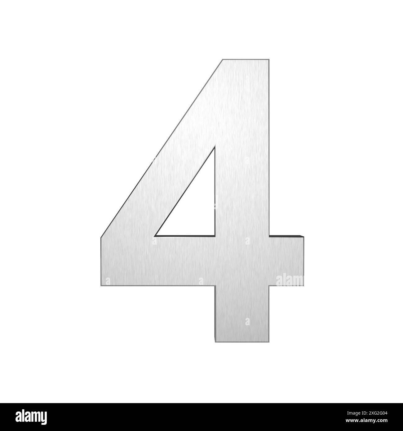 Gray brushed metal number four 4 isolated on white background. 3D ...
