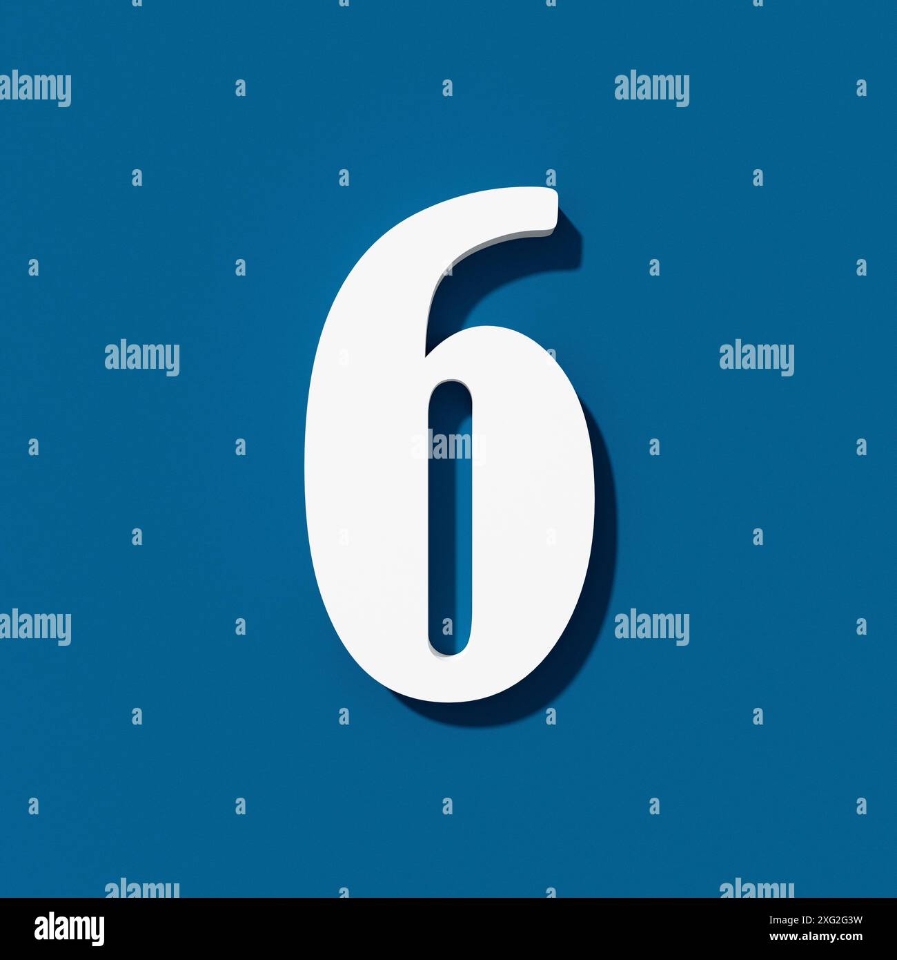 White number six on blue background. Top view. 3D render Stock Photo ...