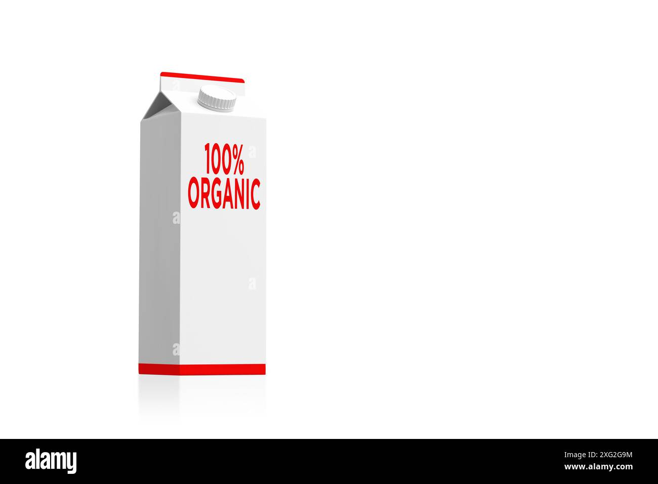 Organic milk carton standing on white background. Healthy lifestyle and ...