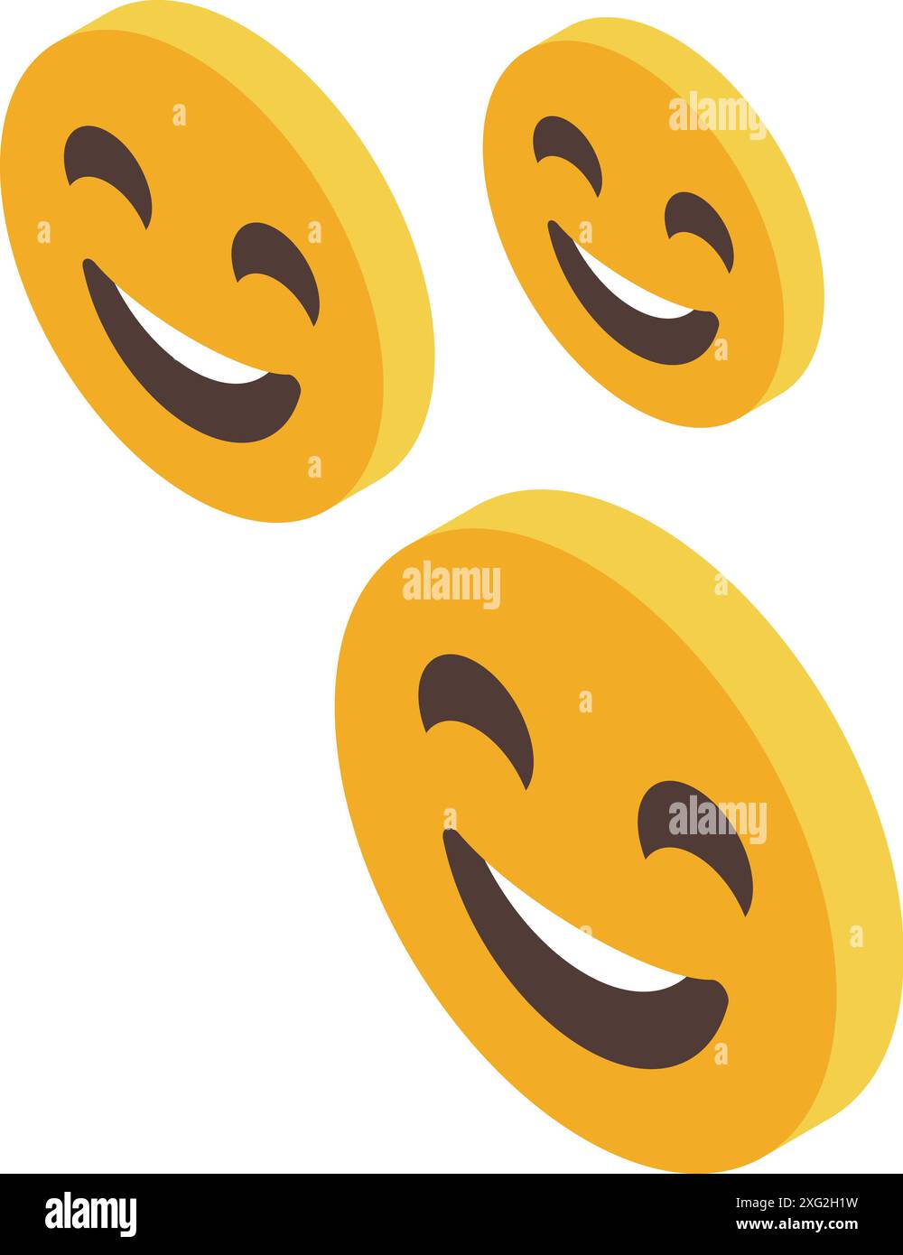 Three yellow emojis are floating, showing happiness with a large smile ...