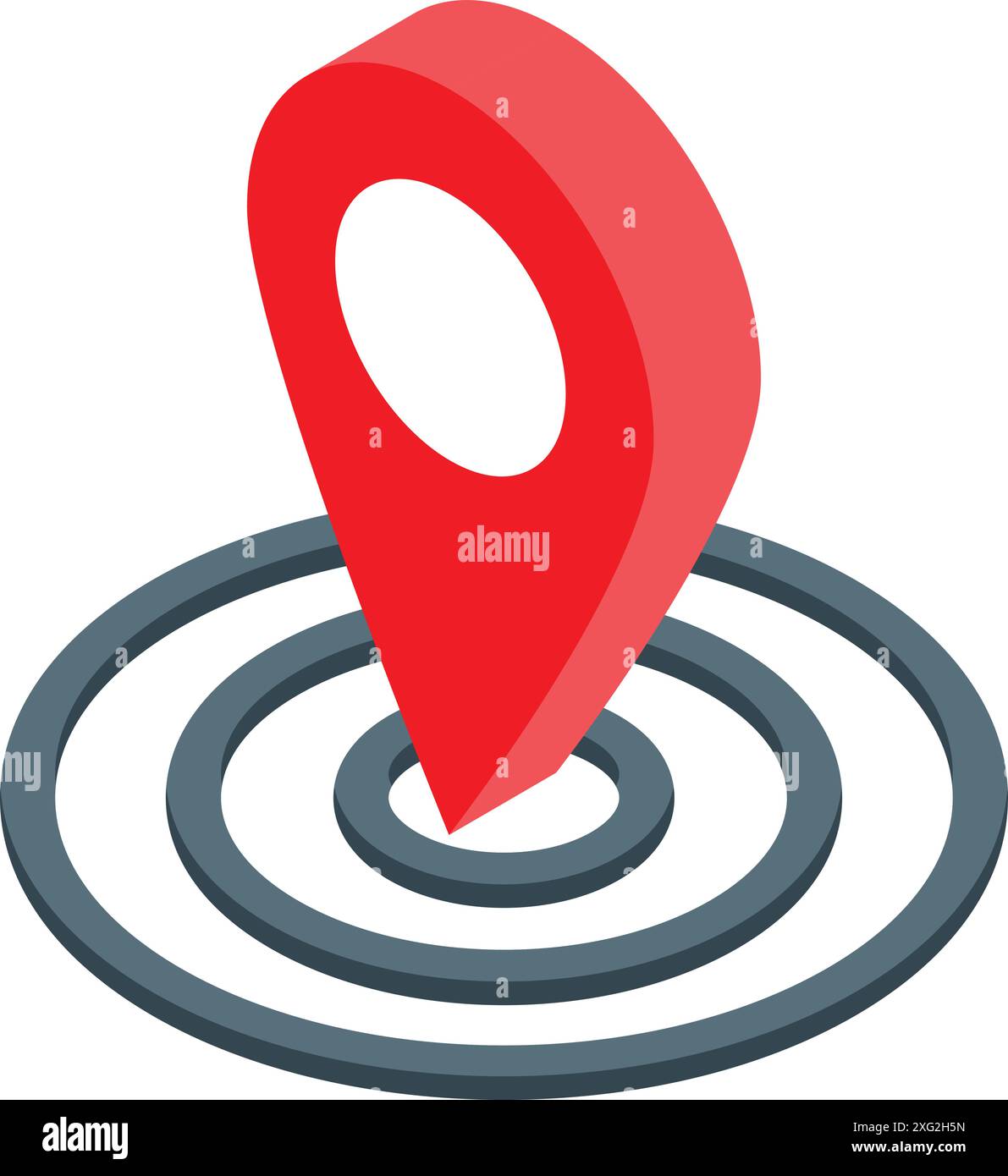 Red location pin pointing inside multiple circles target representing ...