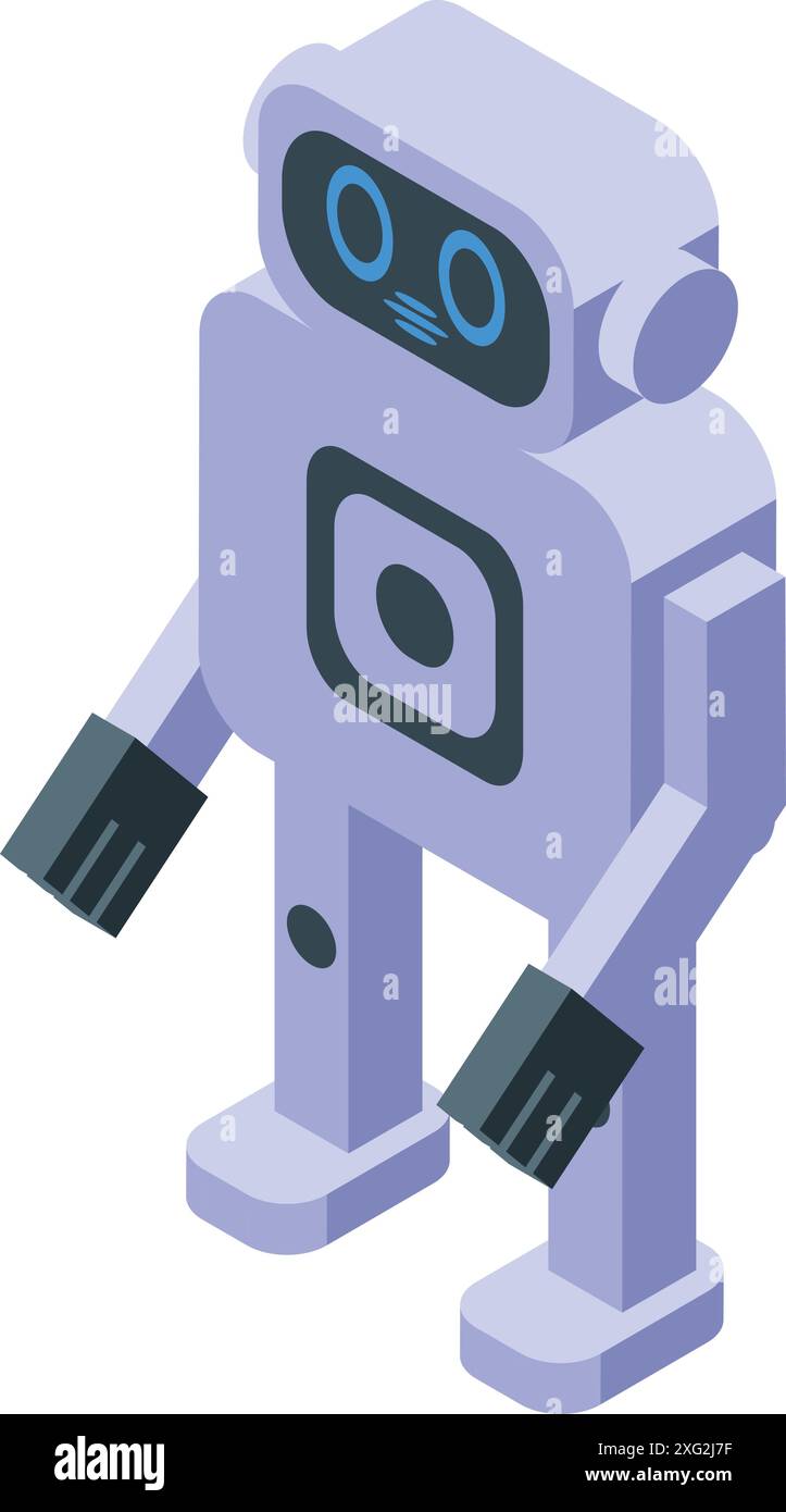Chatbot robot standing with square body and camera lens, artificial ...