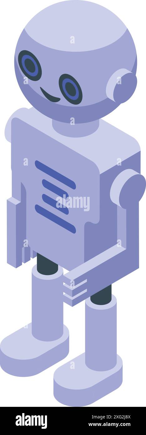 Smiling robot standing with arms by its side isometric icon, artificial ...