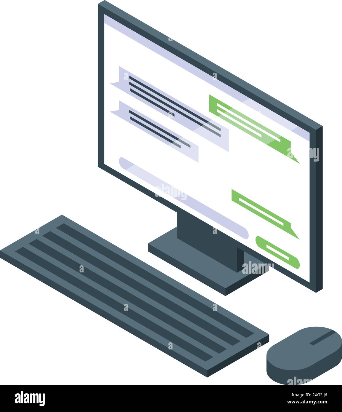 Modern desktop computer displaying a chat application with ongoing conversation, highlighting ...