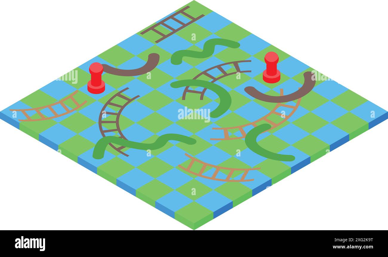 Colorful board game with ladders and snakes, illustrating the concept ...