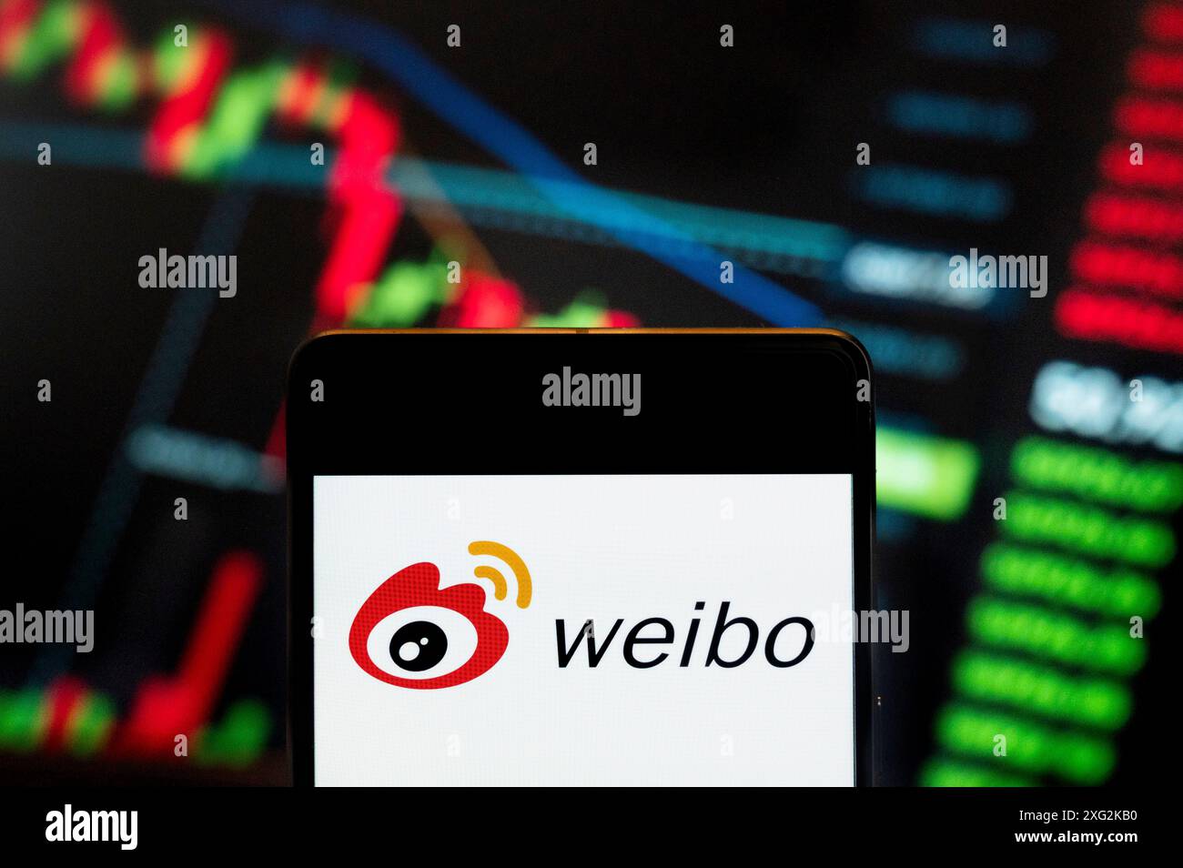 In this photo illustration, the Chinese social media platform Weibo logo seen displayed on a ...